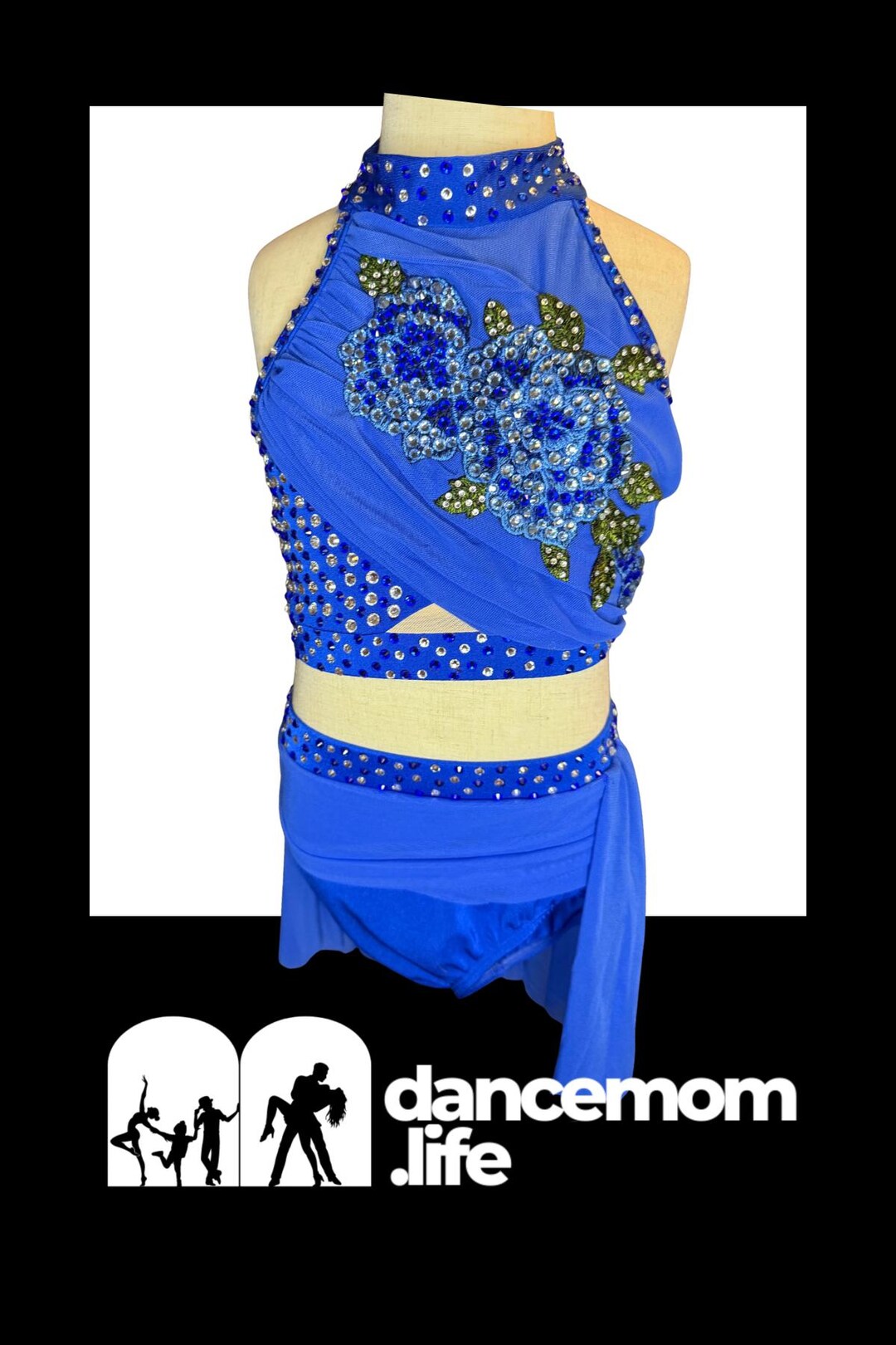 Azure Petals Blue Lyrical Dance Costume 2 Piece Covered in Rhinestones ...