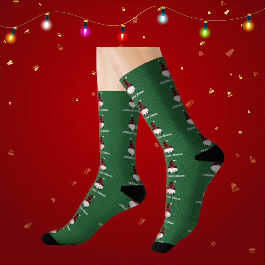 Funny Christmas Socks, Holiday Buffalo Plaid Gnome Socks, Gnome Victim ...