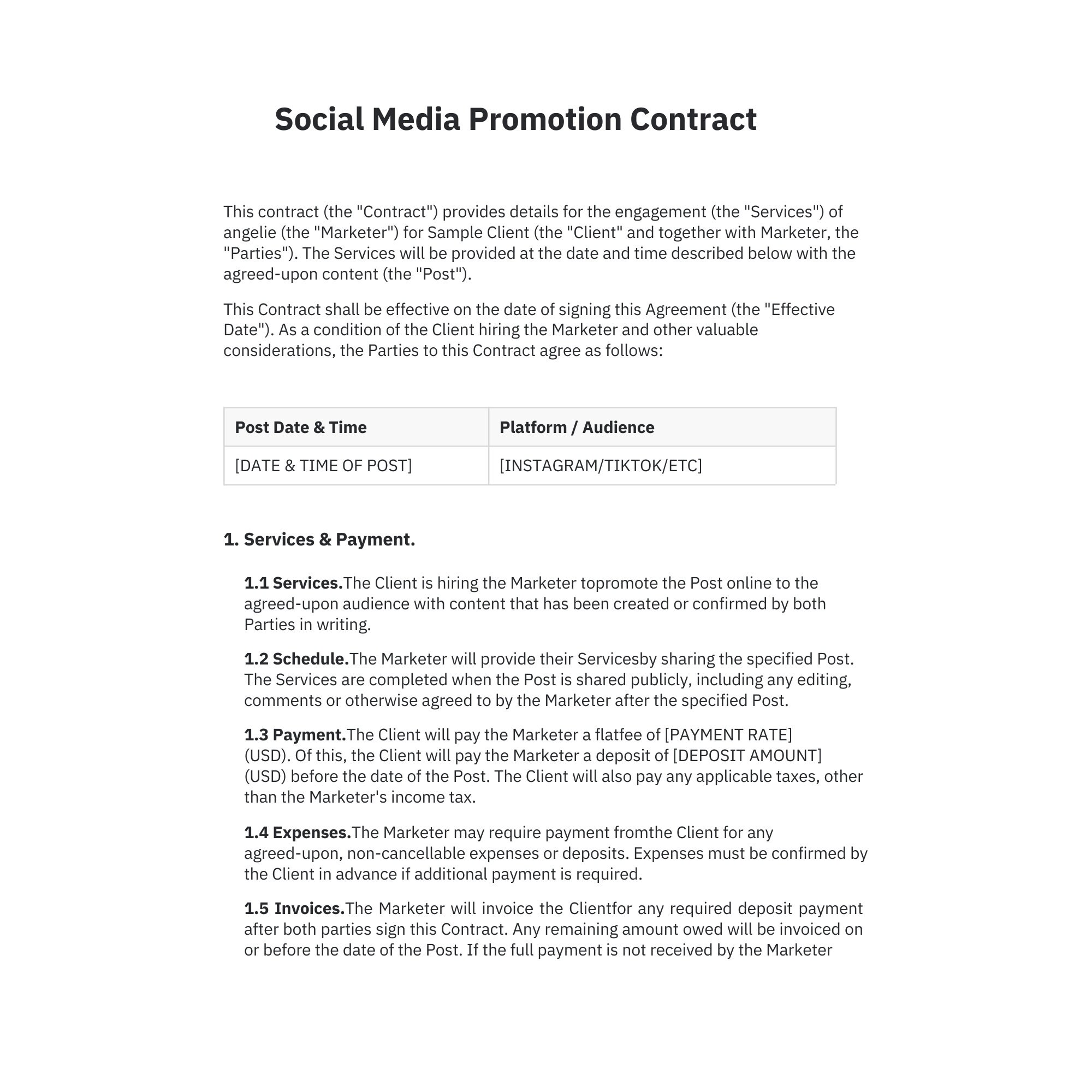 Comprehensive Social Media Contracts: Influencer, Management, Promotion ...