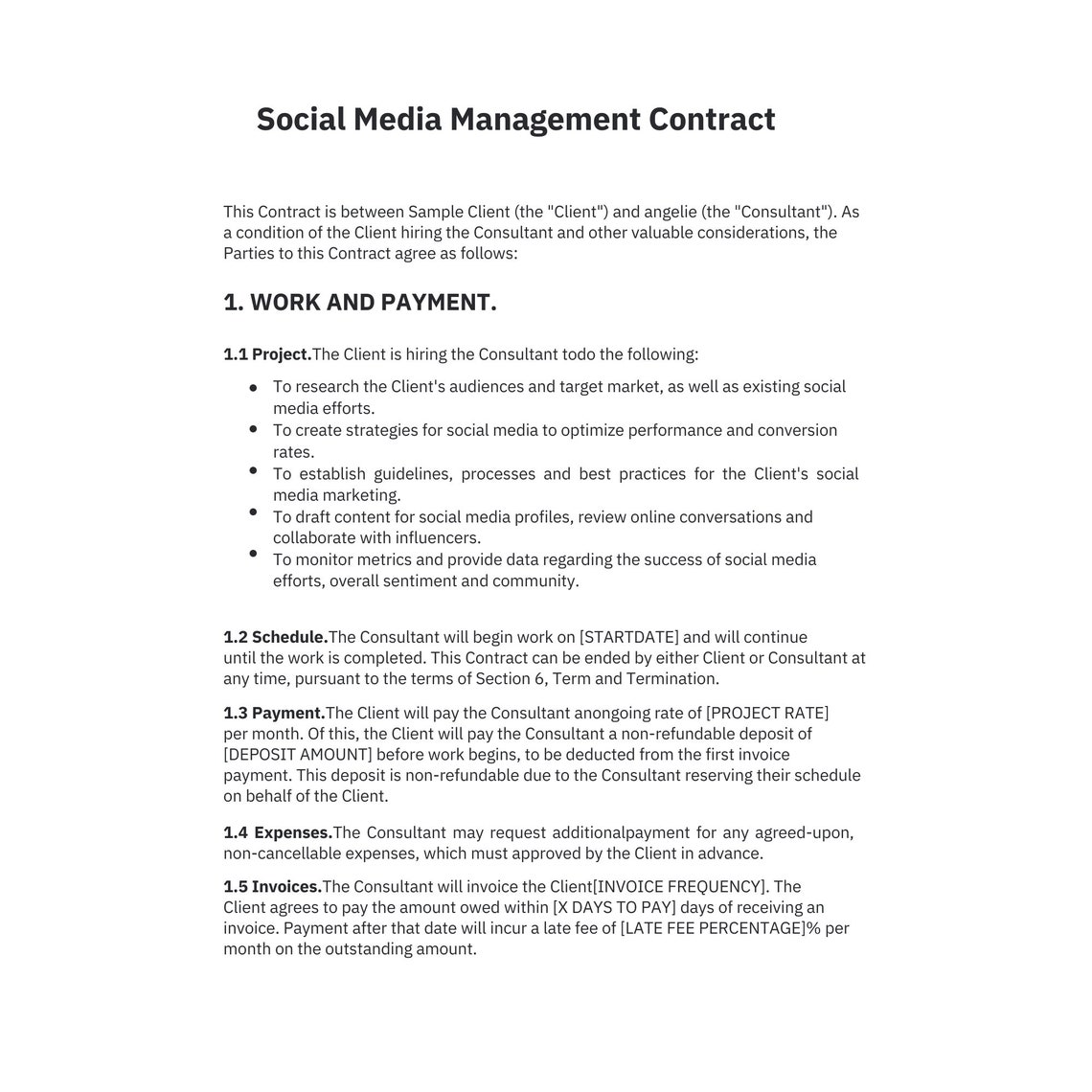 Social Media Influencer Contract Template, Social Media Management ...