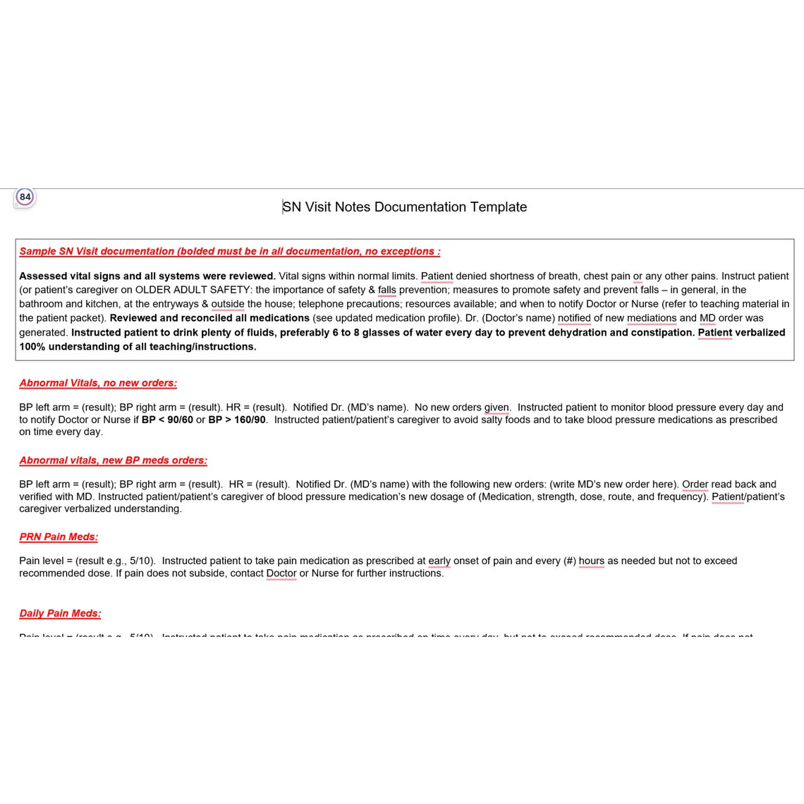 Home Health Nurse Templates - Bagging Technique, Documentation Plan ...