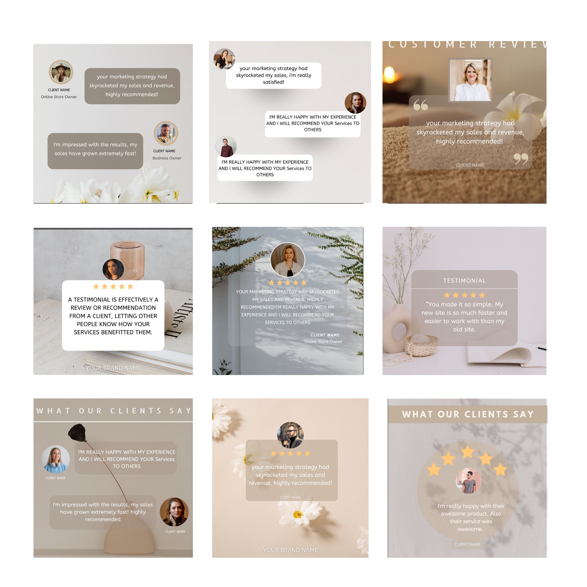 Client Testimonial Posts Templates | Entrepreneur Social Media Posts ...