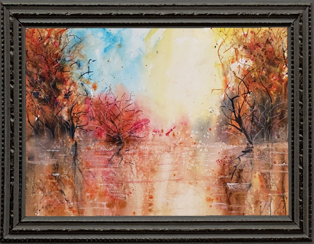 Original Watercolor Painting lake of Fire - Etsy
