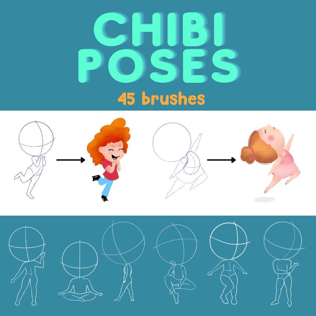 Chibi Poses Stamps for Procreate | Brush Pack | Procreate Brush Pack - Etsy