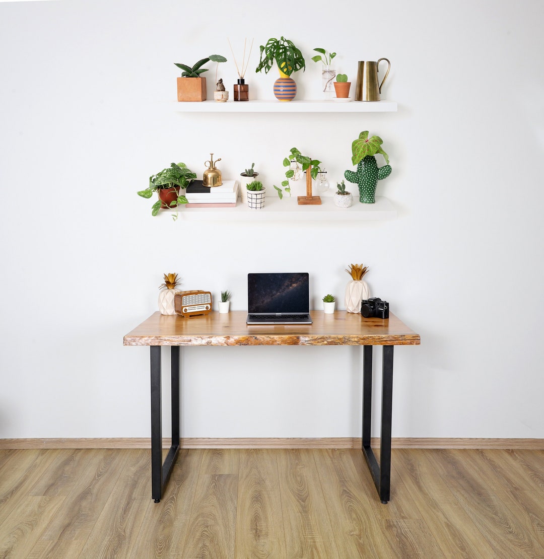 Desk, Live Edge Desk, Wood Computer Desk, Home Office Desk, Mid-century ...