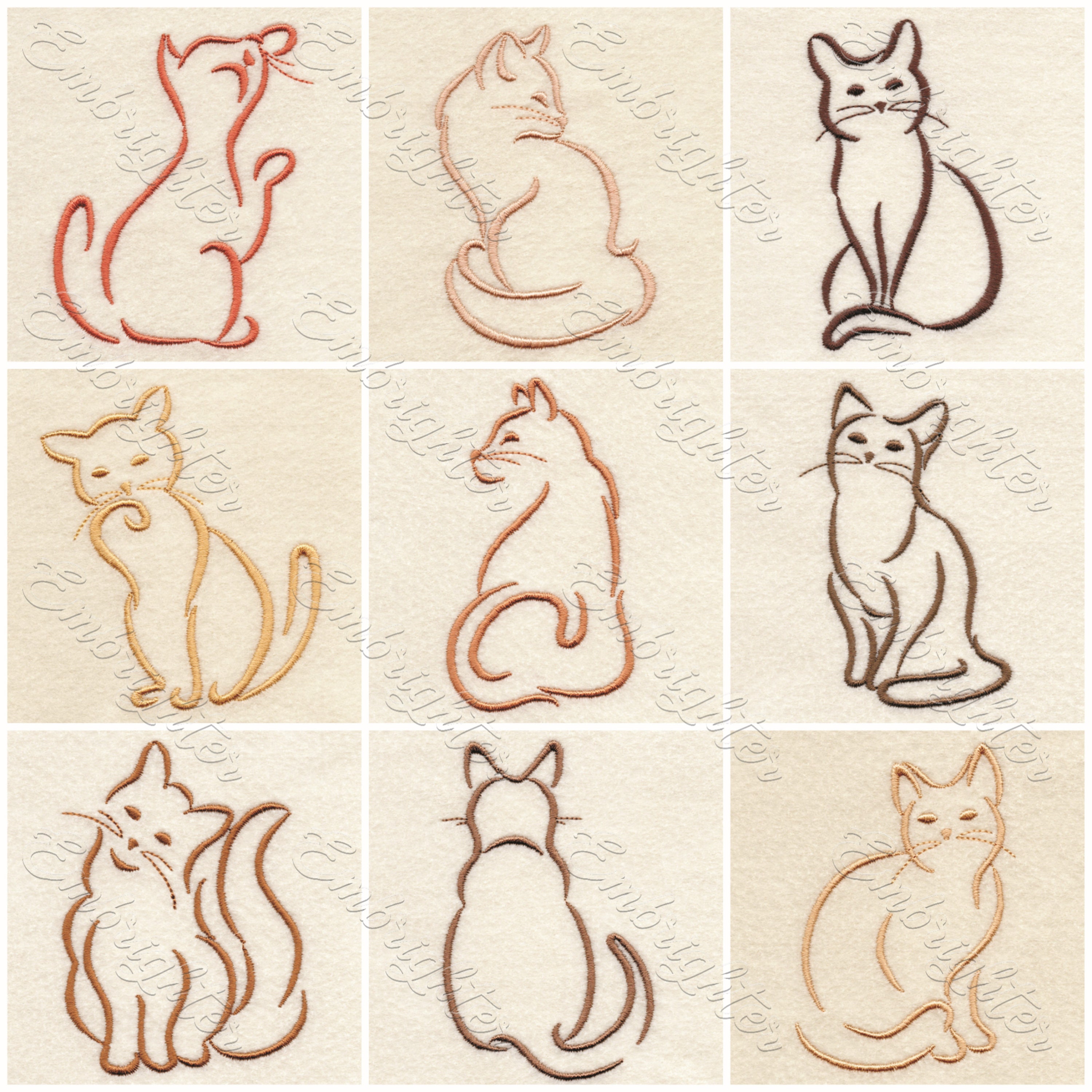 Line Drawing Cat Set Embroidery Design (Download Now) - Etsy