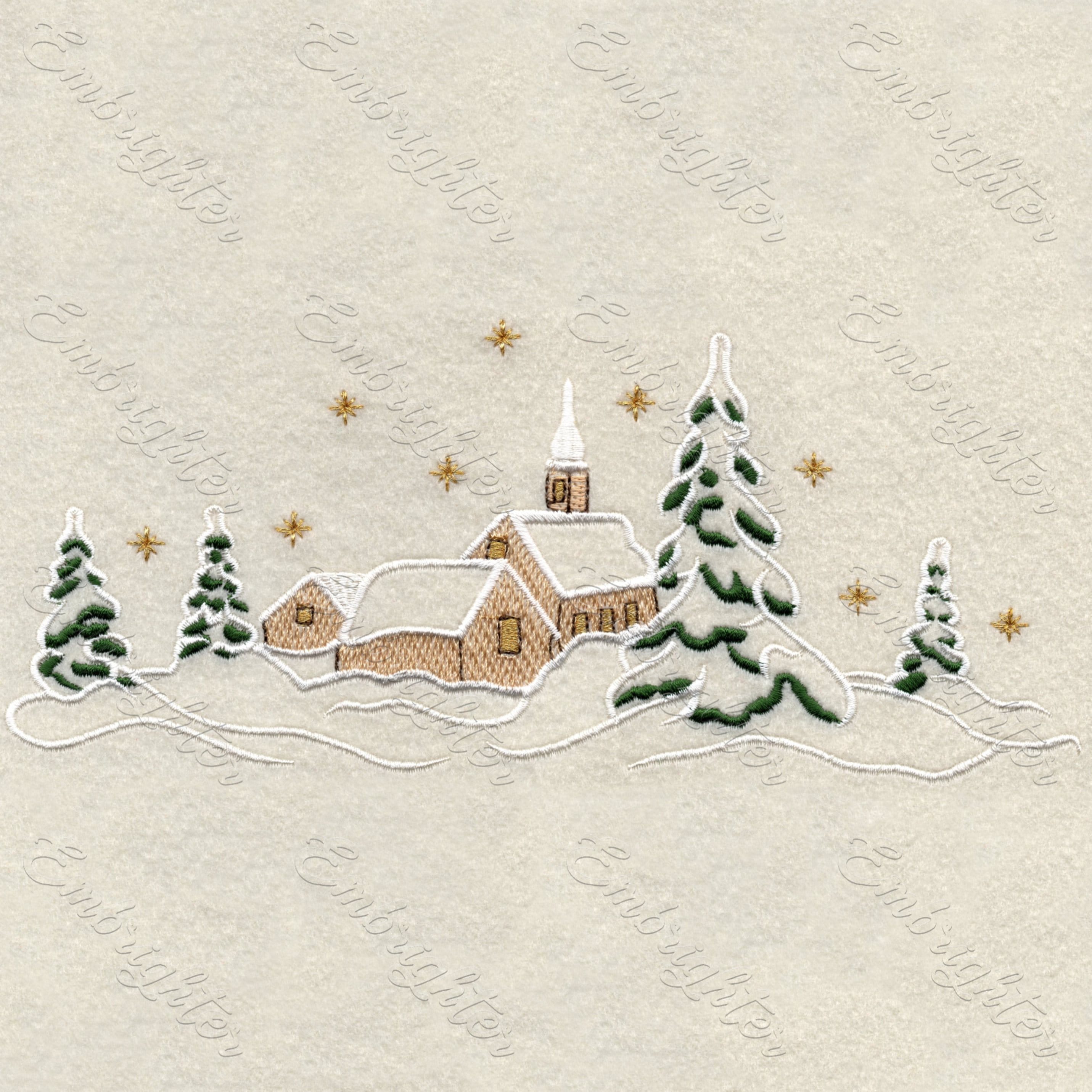 Winter Village With Stars Embroidery Design - Etsy