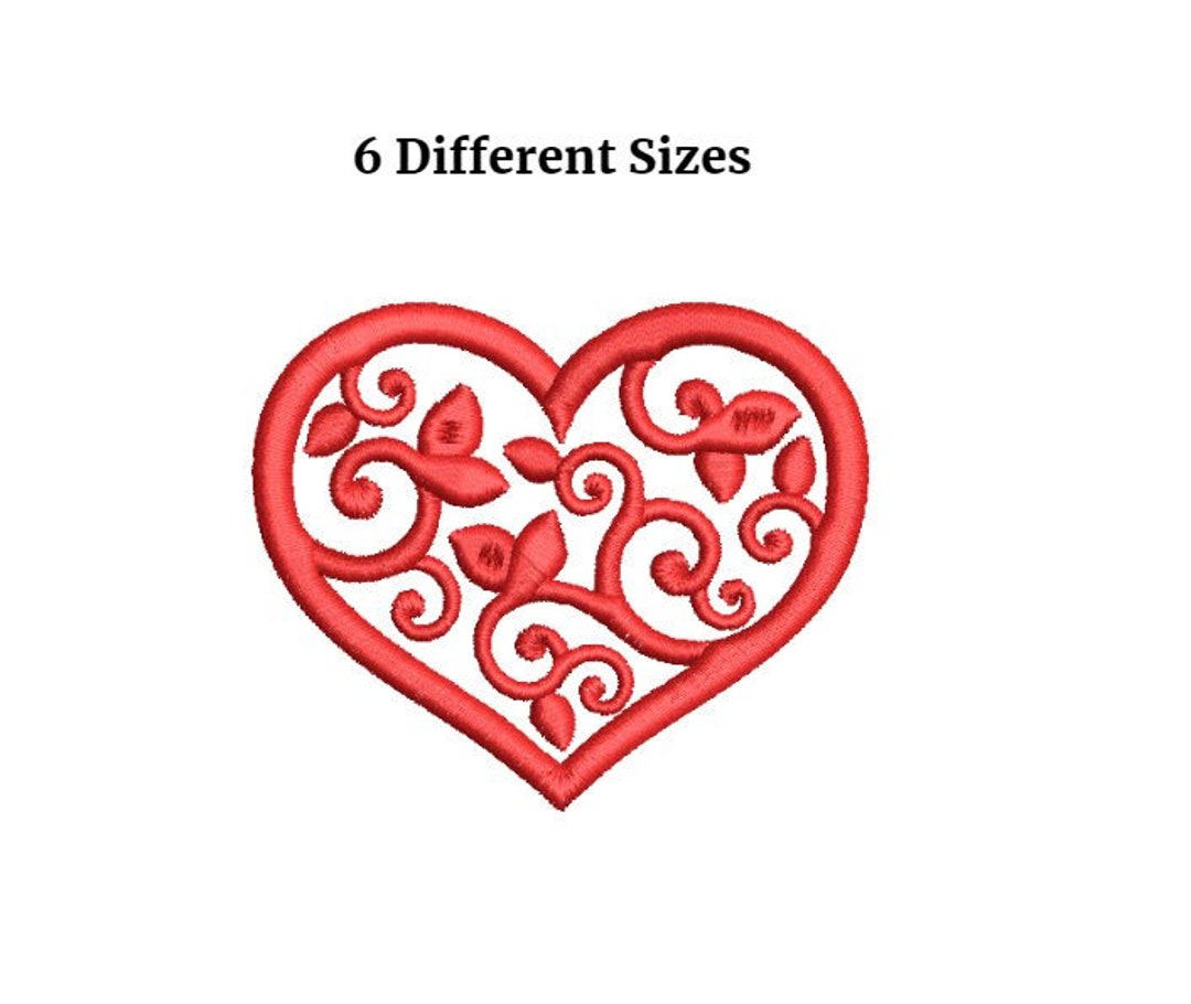 Heart Embroidery Design - 4x4 Hoop - Floral Machine Embroidery Design ...