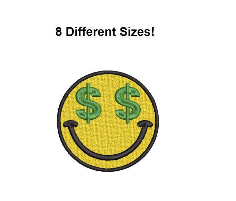 Smiley Face Embroidery Design Money Digital Design Dollar Sign Machine Embroidery Designs Patch ...