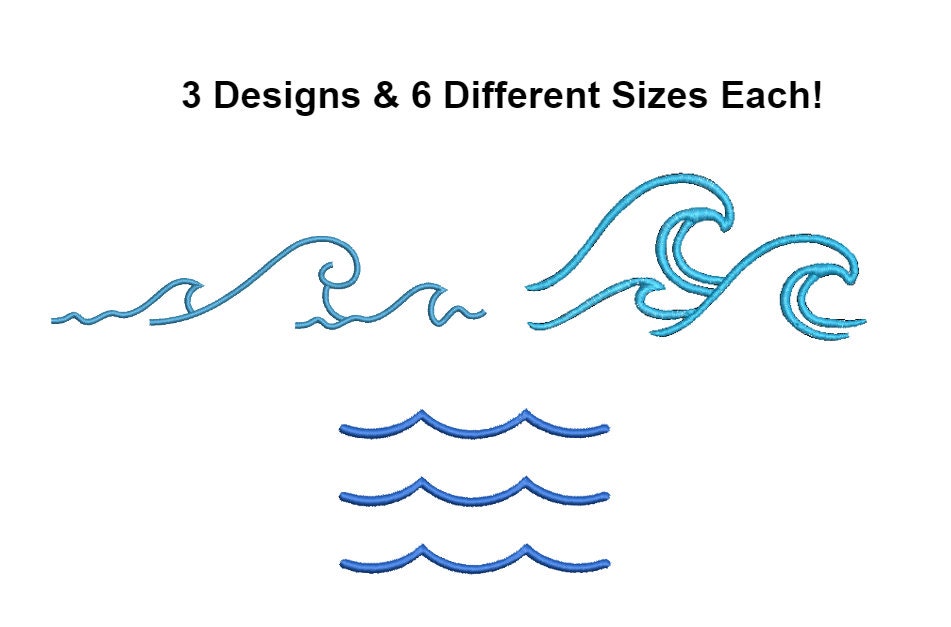 Wave Embroidery Design - Ocean Digital Design - Machine Embroidery ...