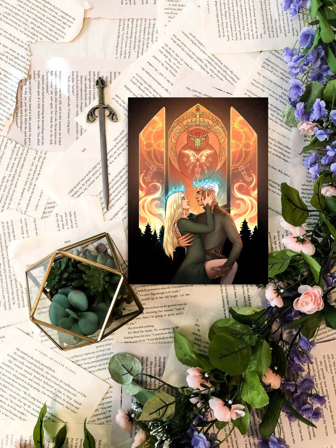 Stained Glass Rowan Whitethorne & Aelin Galathynius Holographic Print ...