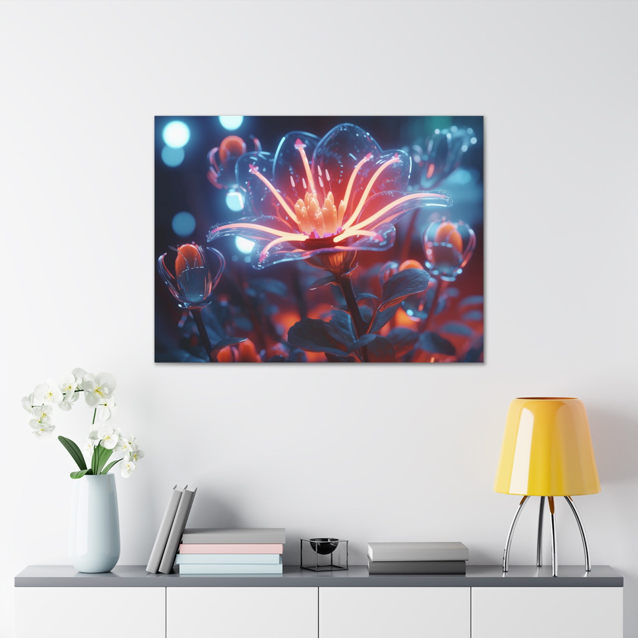 Surreal Flowers Canvas Wall Art Framed, Futuristic Flower Wall Art ...