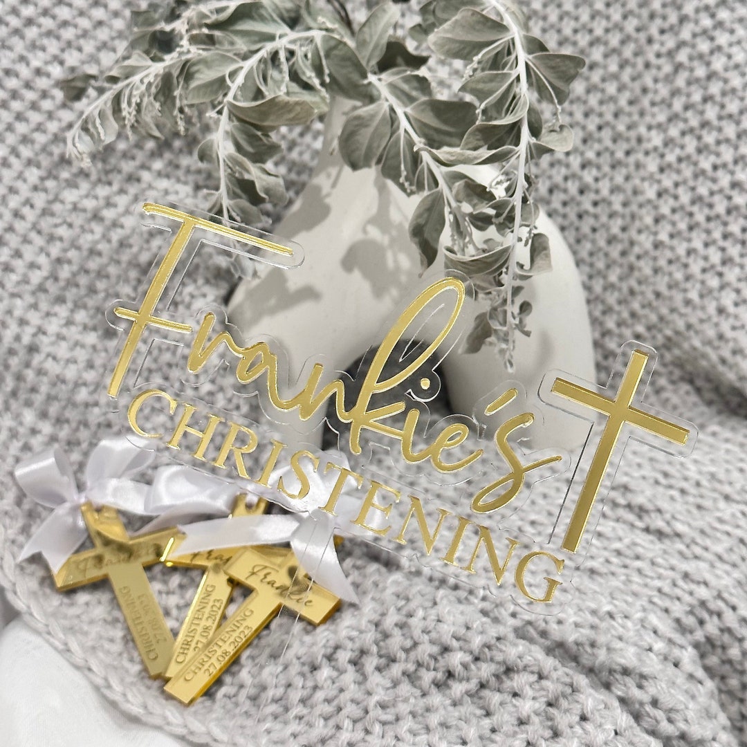 Christening Name Cake Topper | Acrylic Cake Decor Modern Gold Silver ...