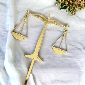 Scales of Justice Acrylic Cake Topper Cake Decor Modern Gold Silver ...