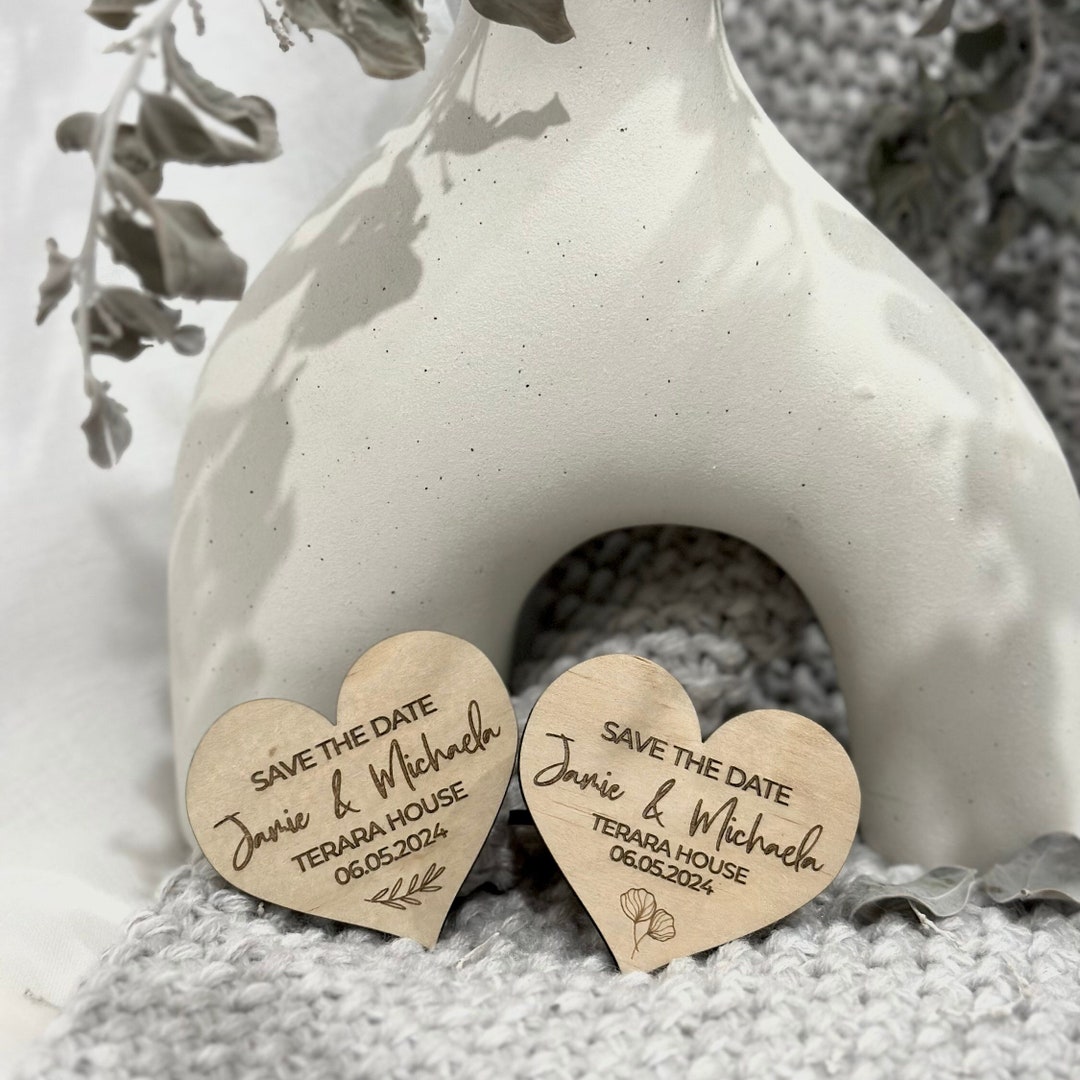 Heart Shaped Save the Date Magnet Cards | Custom Setting Tags Rustic ...
