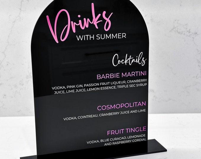 Custom Acrylic Bar Menu | Personalized Personalised Drinks Sign List ...