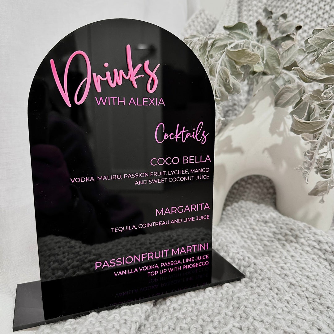 Custom Acrylic Bar Menu | Personalized Personalised Drinks Sign List ...