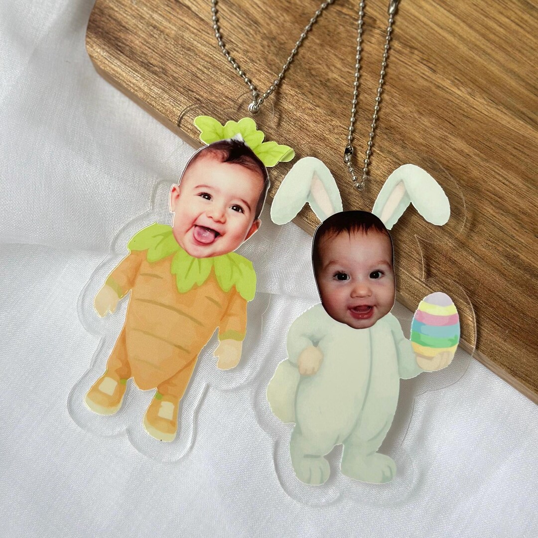 Personalised Easter Basket Tag Hanger | Custom Baby Photo Face Bunny ...