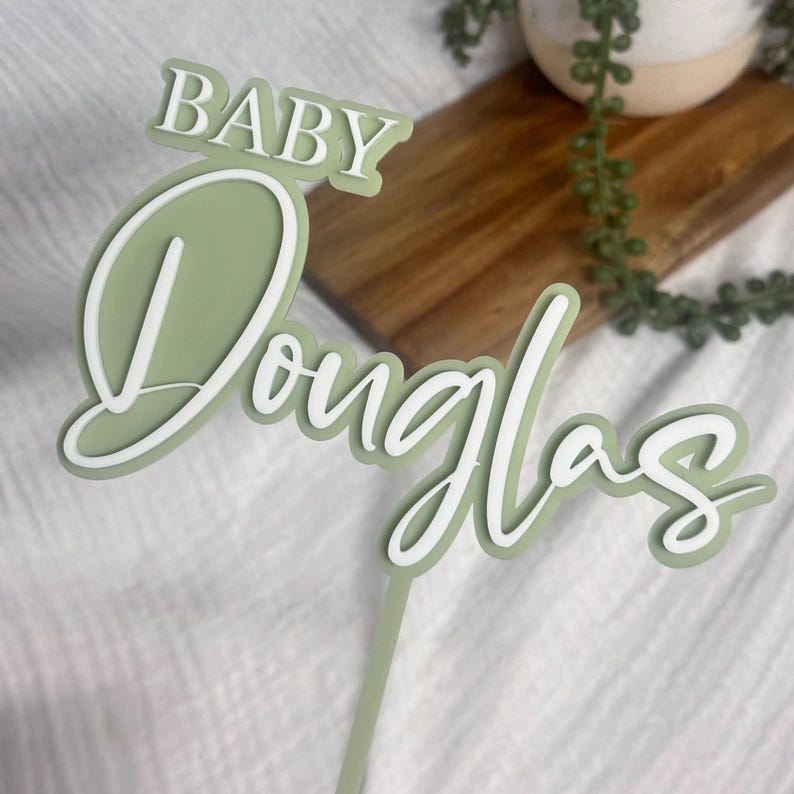 Baby Shower Name Cake Topper | Acrylic Cake Decor Modern Gold Silver ...