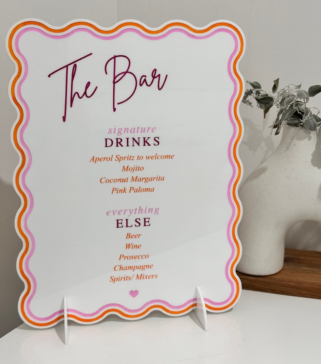 Custom Wavy Acrylic Bar Menu | Personalized Personalised Drinks Sign ...