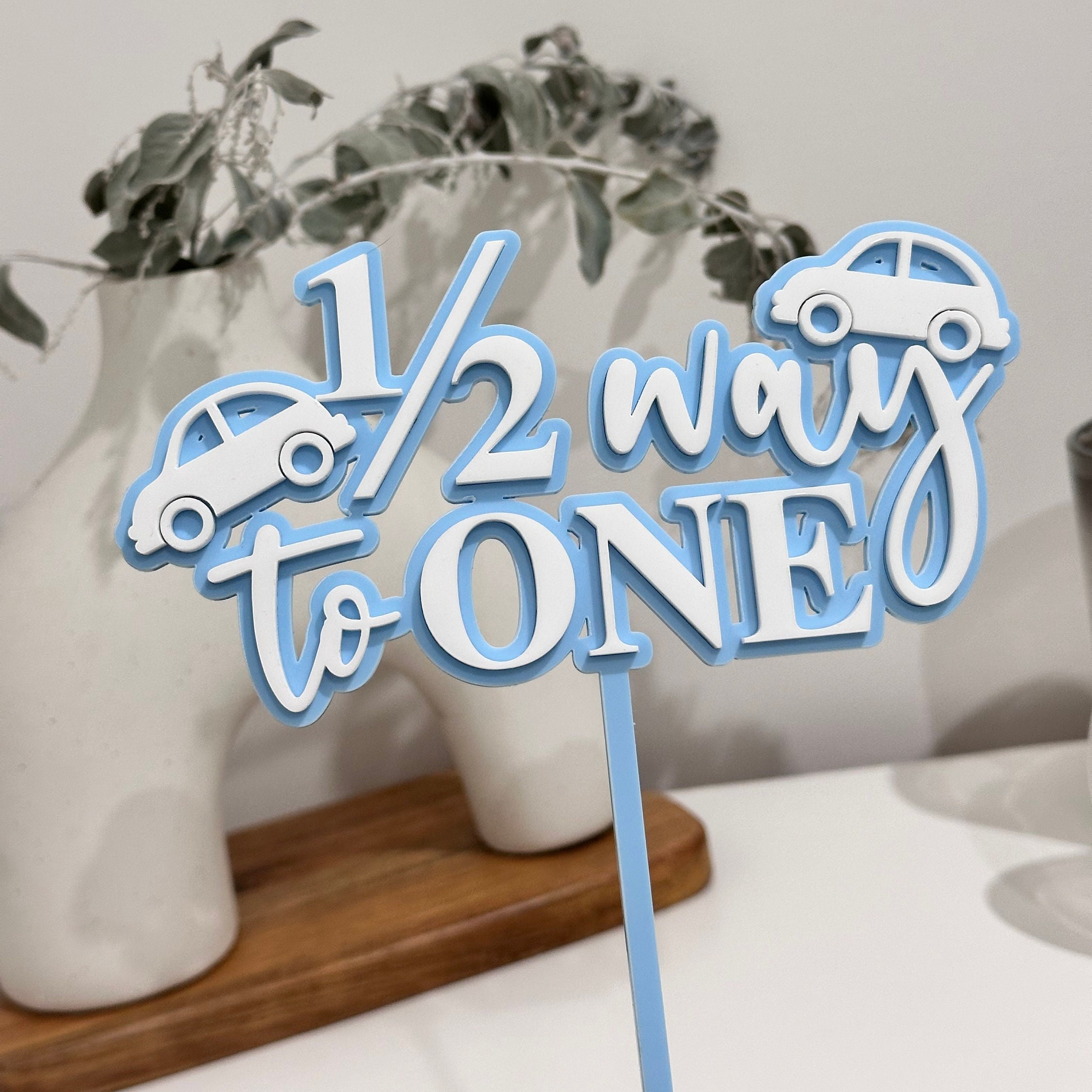 Half Way to One Acrylic Cake Topper Decor Modern Gold Silver Rose ...