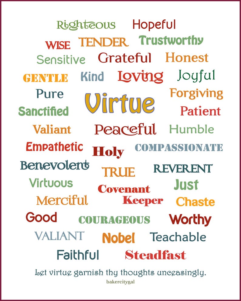 Virtue Word Cloud Printable Poster, Bookmark, Inspiration for Keeping ...