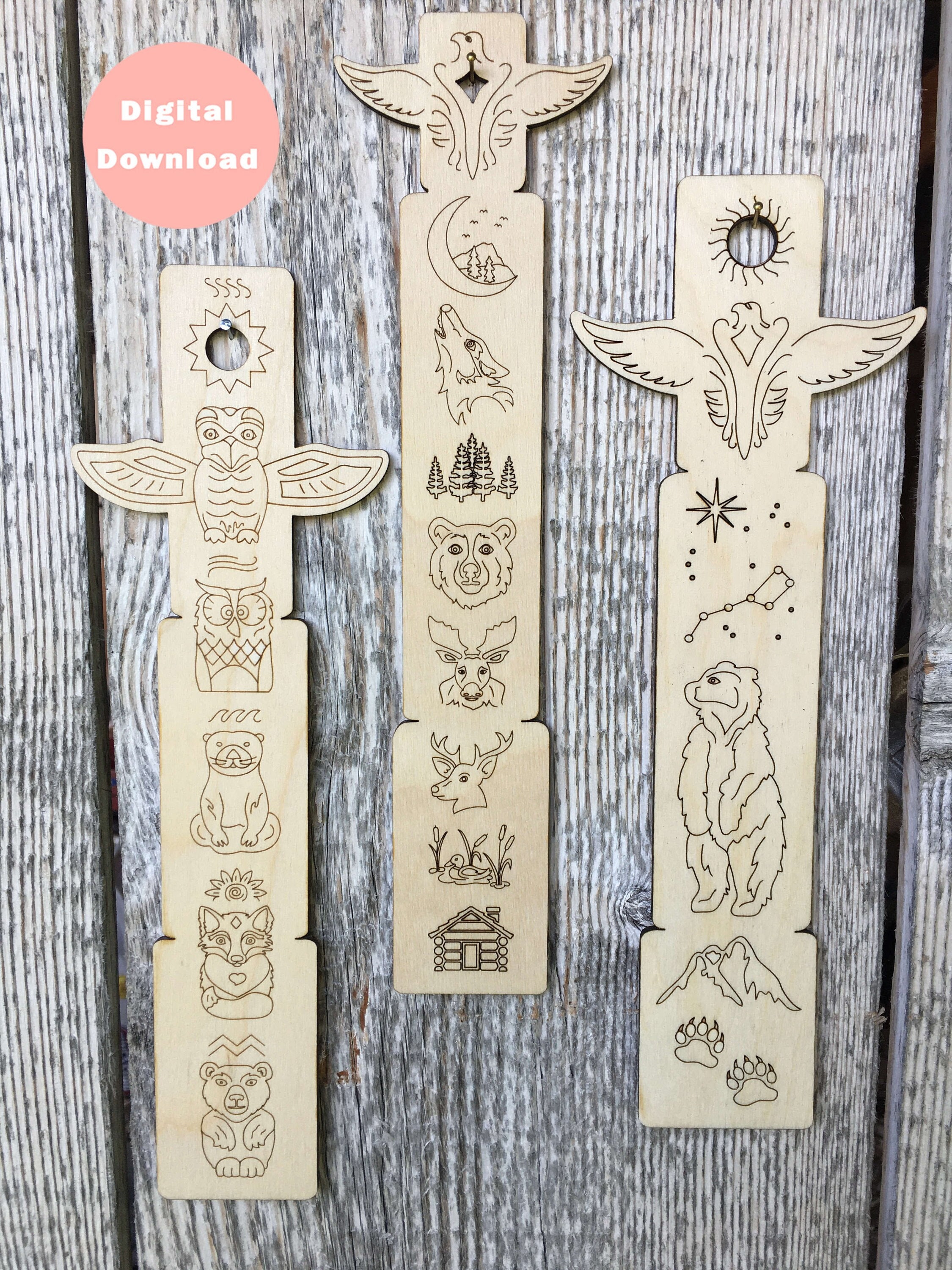Laser Engraver Design for 3 Miniature Totem Poles, Wood or Acrylic ...