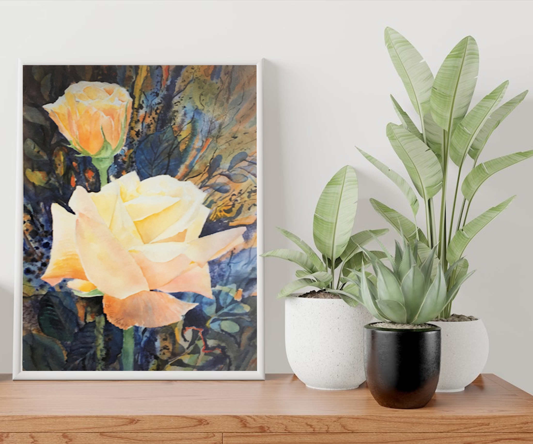 Printable Watercolor Art From an Original Painting. Yellow Roses in an ...