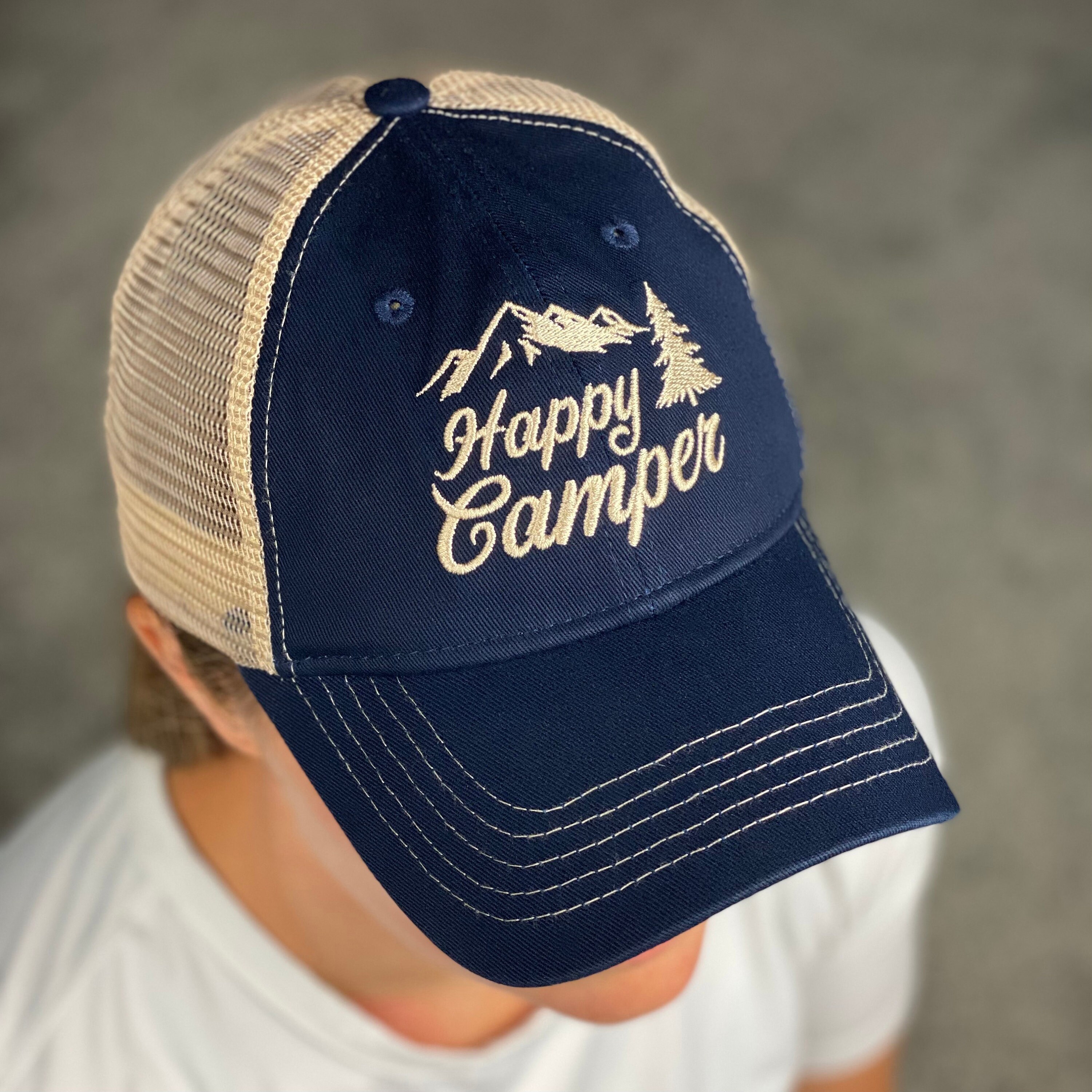 Happy Camper Hat (navy), Camping Hat, Camping Trucker Hat, Camper Gifts ...