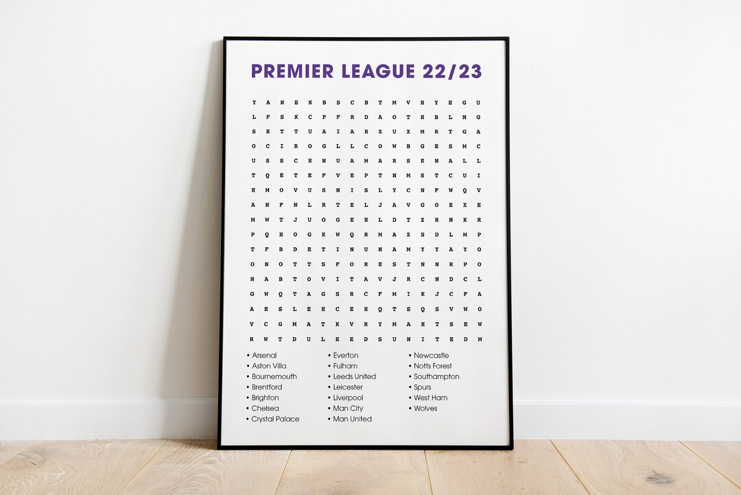Premier League 22/23 Poster Wordsearch Art Print Poster A4 A3 A2 ...