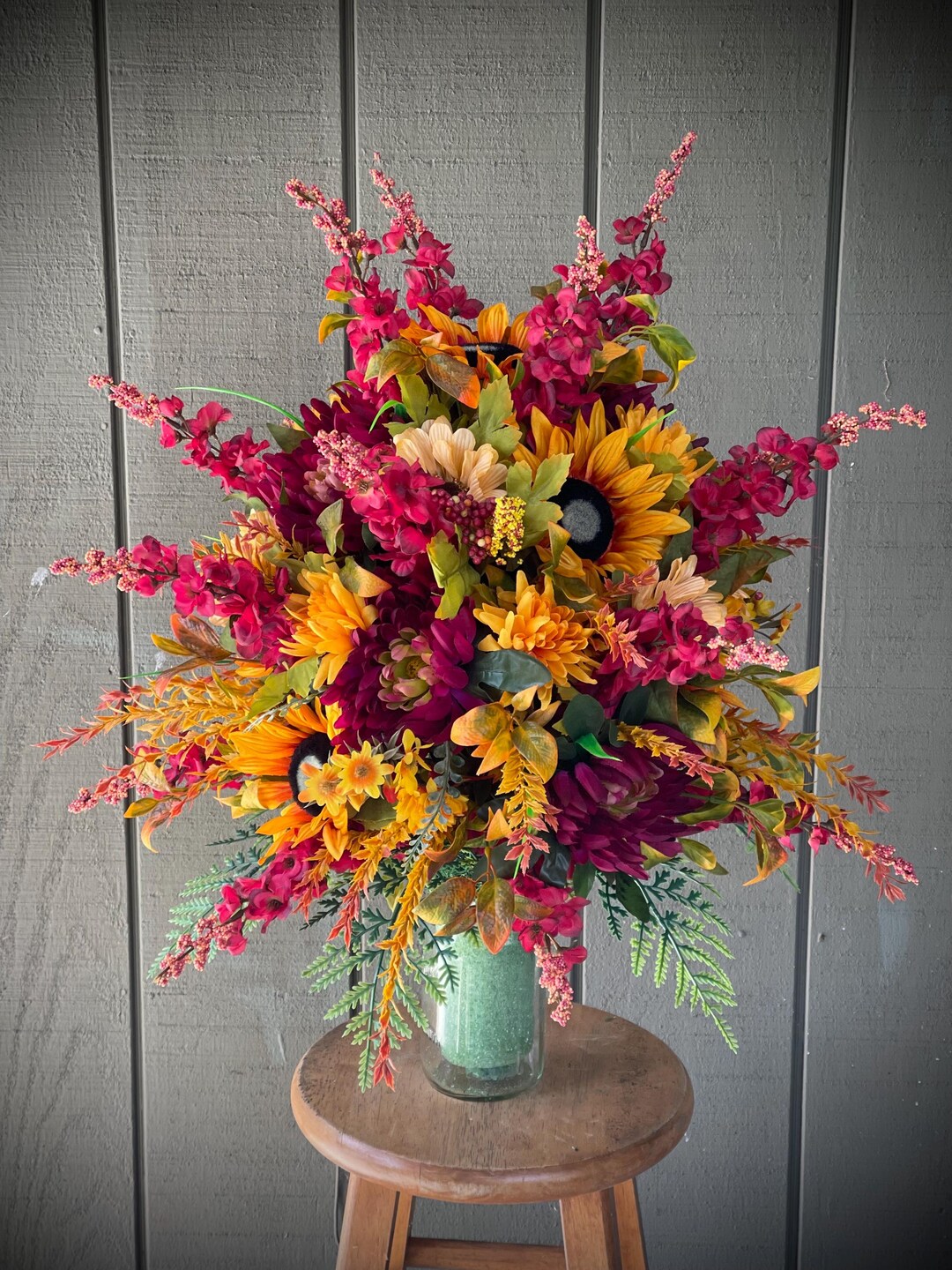 Fall Grave Flowers, Artificial Arrangement for Cemetery. Styrofoam ...
