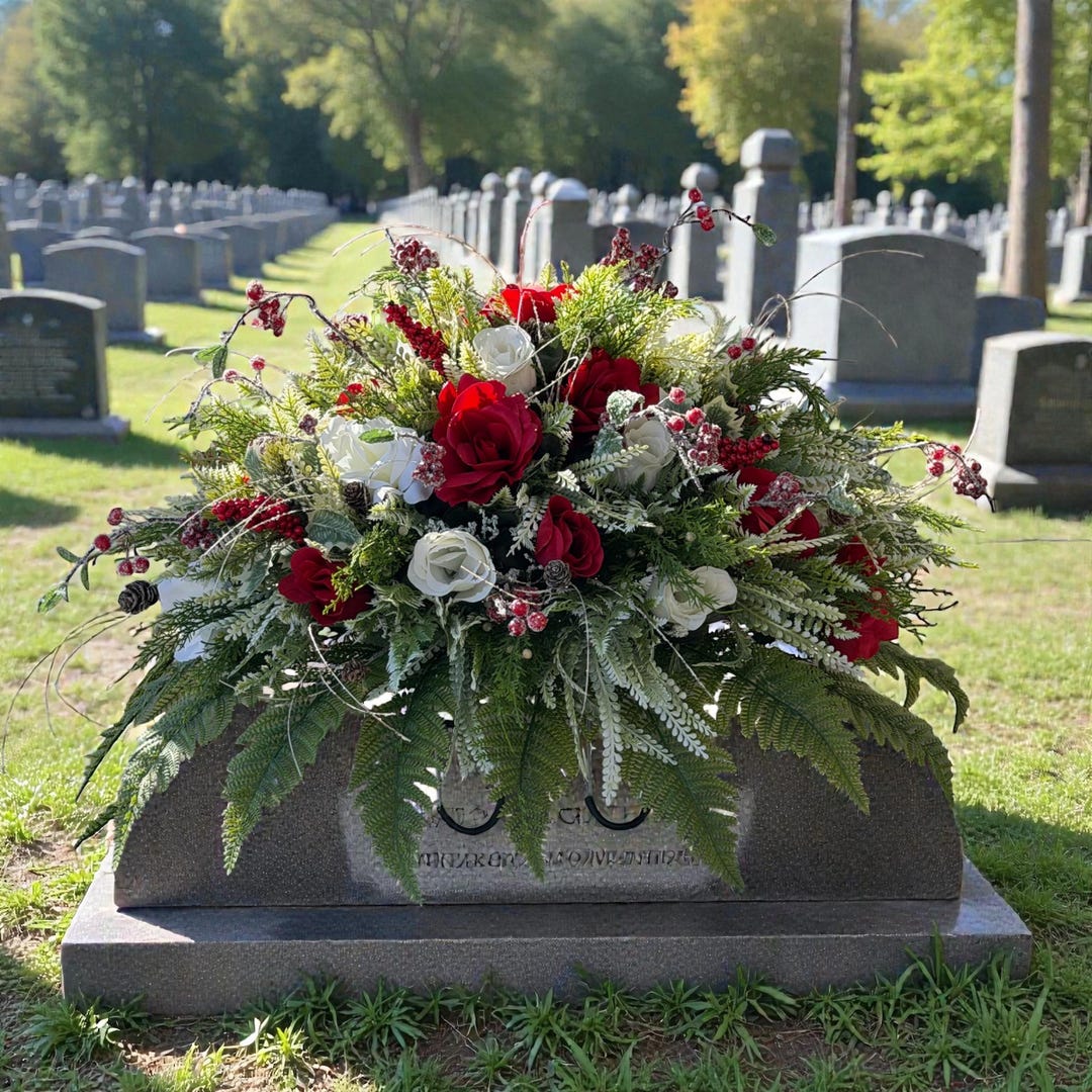 Winter - Christmas Cemetery Flowers, 30” + Wide Grave Saddle. Headstone ...