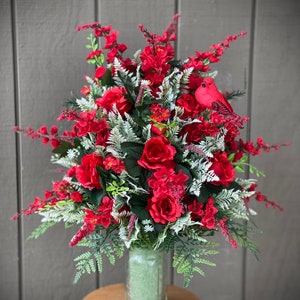 Red Cemetery Flowers, Grave Flower Arrangement, Vase Insert, Grave ...