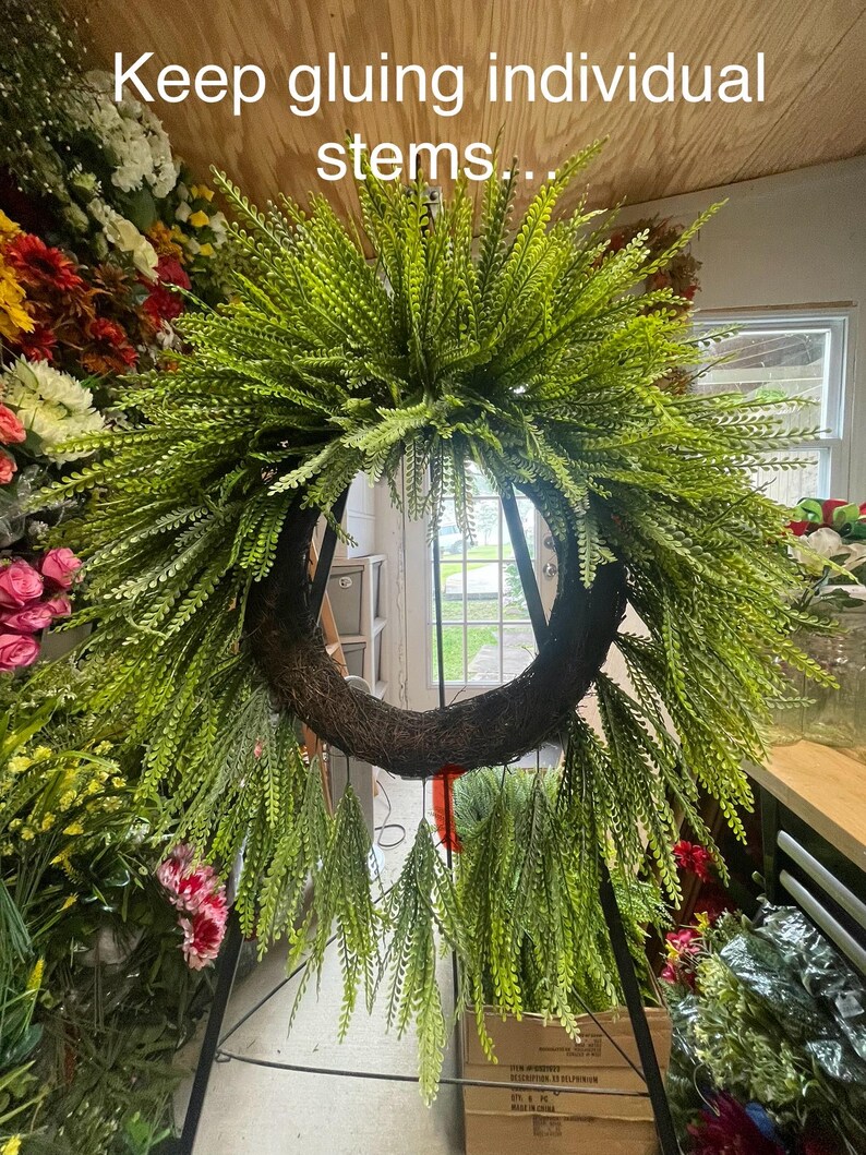 XL Greenery Wreath With Bead Grass, Neutral Bow With Multiple Ribbons ...