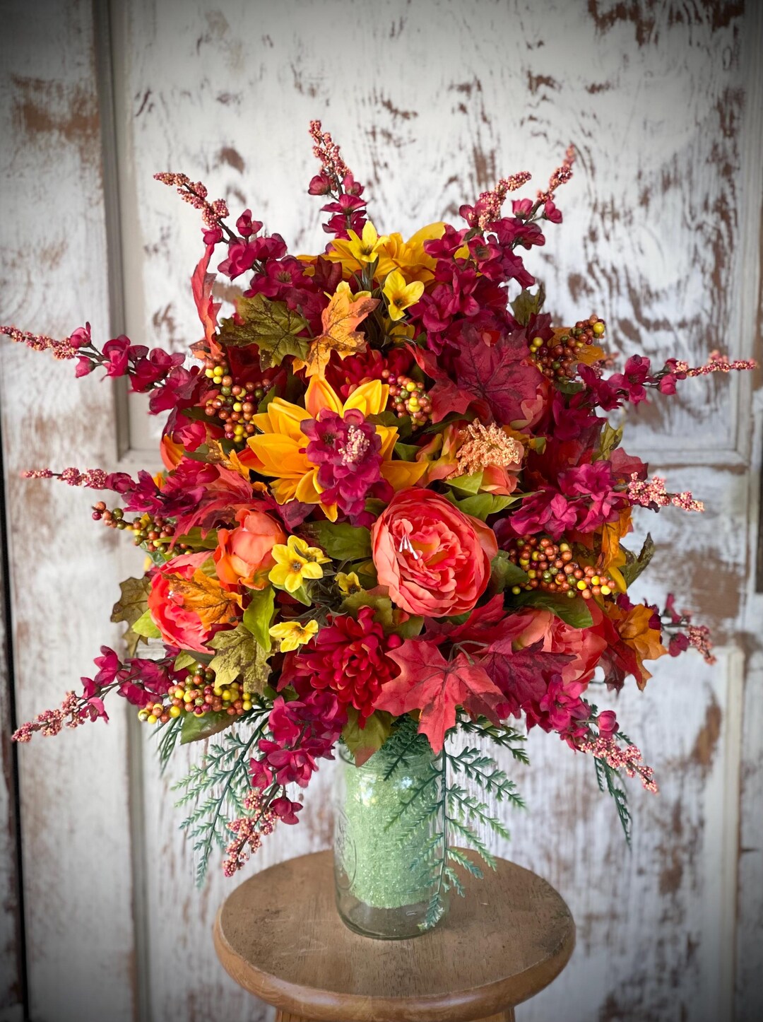 Fall Grave Flowers, Artificial Arrangement for Cemetery. Autumn ...