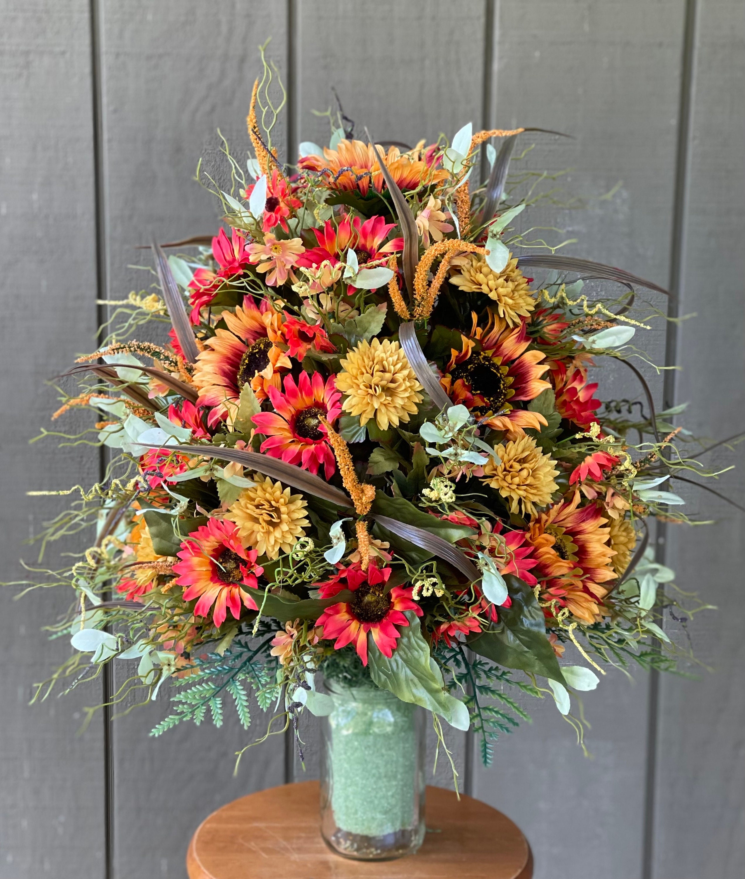 Fall Cemetery Flowers, Grave Flower Arrangement, Vase Insert, Grave ...