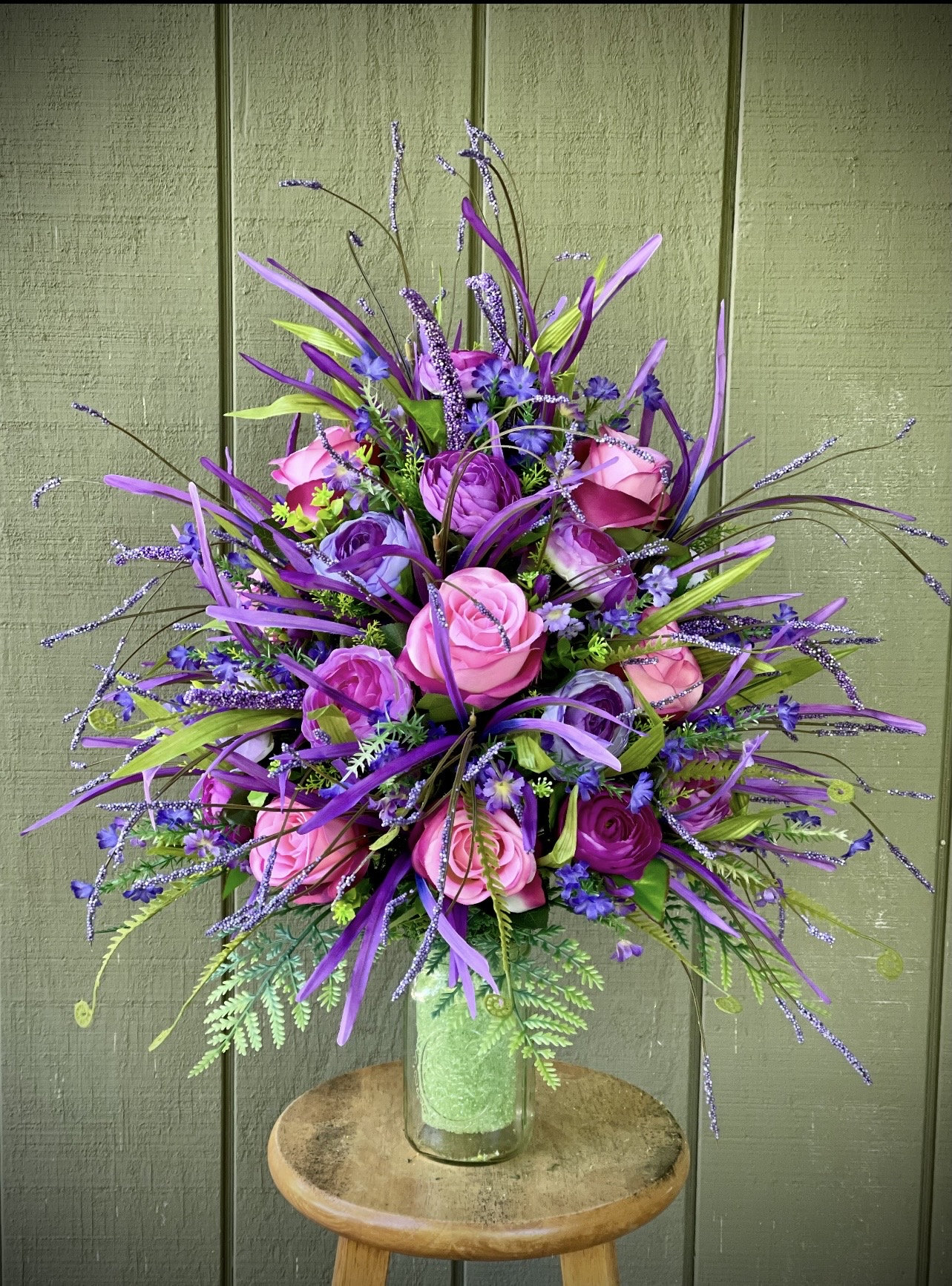 Purple With Pink, Great for Summer, Grave Flower Arrangement, Cemetery ...