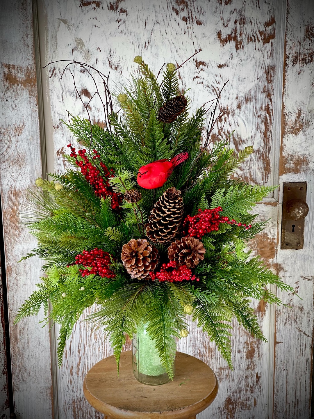 Winter Woodsy Cemetery Flowers, Grave Flower Arrangement, Christmas ...