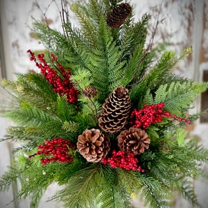 Winter Woodsy Cemetery Flowers, Grave Flower Arrangement, Christmas ...