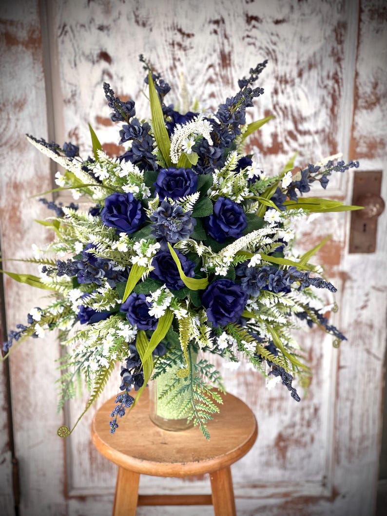 Blue Cemetery Flowers, XL and Full 360 Degree Design Grave Arrangement ...