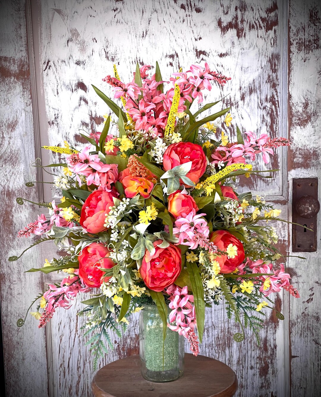 Spring Easter Grave Flower Arrangement, Artificial Silk Flowers ...