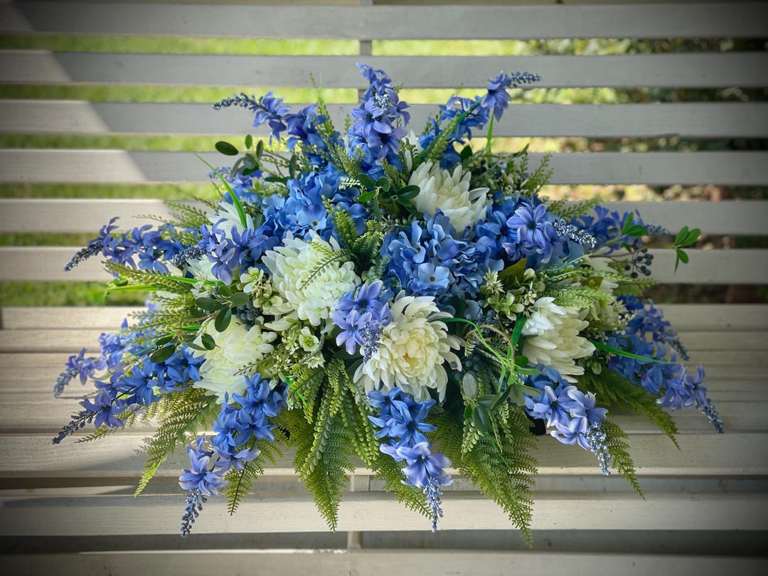 Blue Cemetery Flowers, 360 Degree Design XL and Full , Headstone Saddle ...