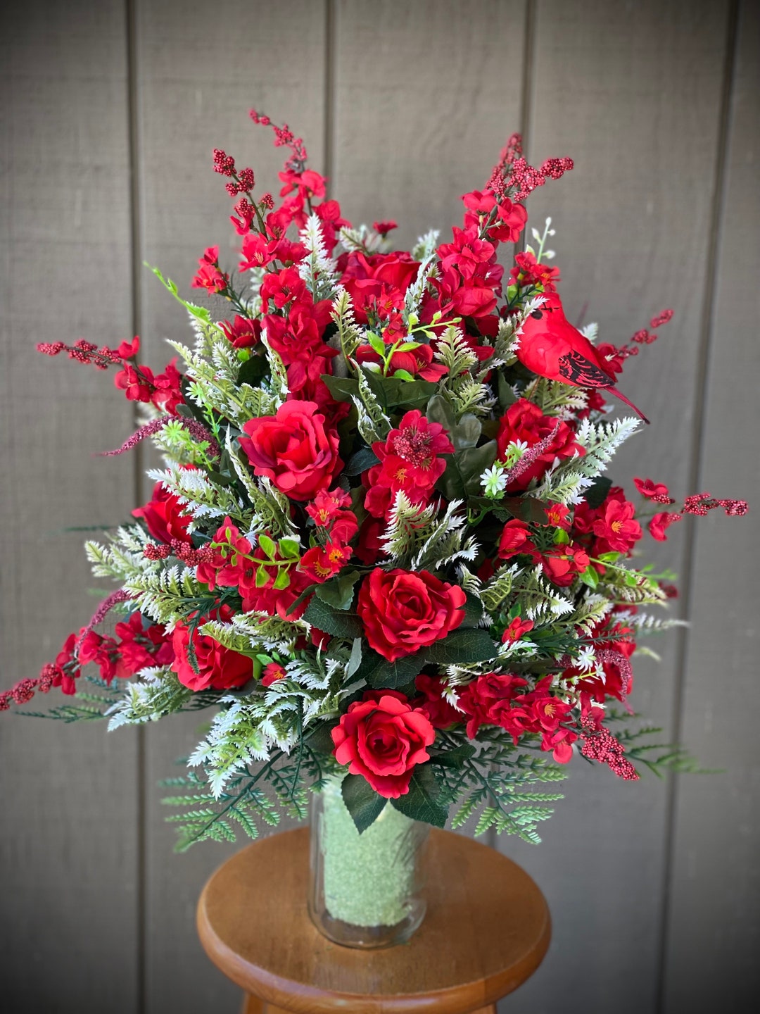 Red Cemetery Flowers, Grave Flower Arrangement, Vase Insert, Grave ...