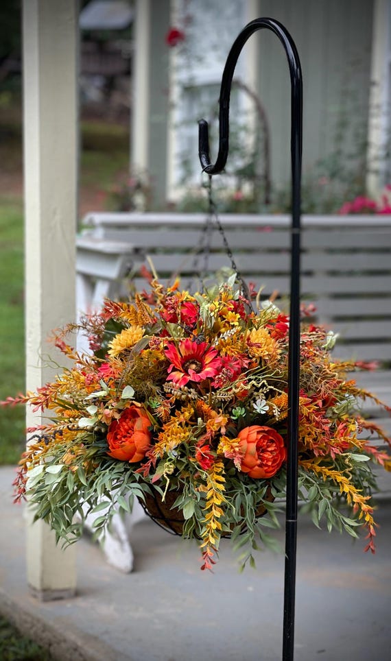 Hanging Basket With Fall Artificial Flowers Etsy