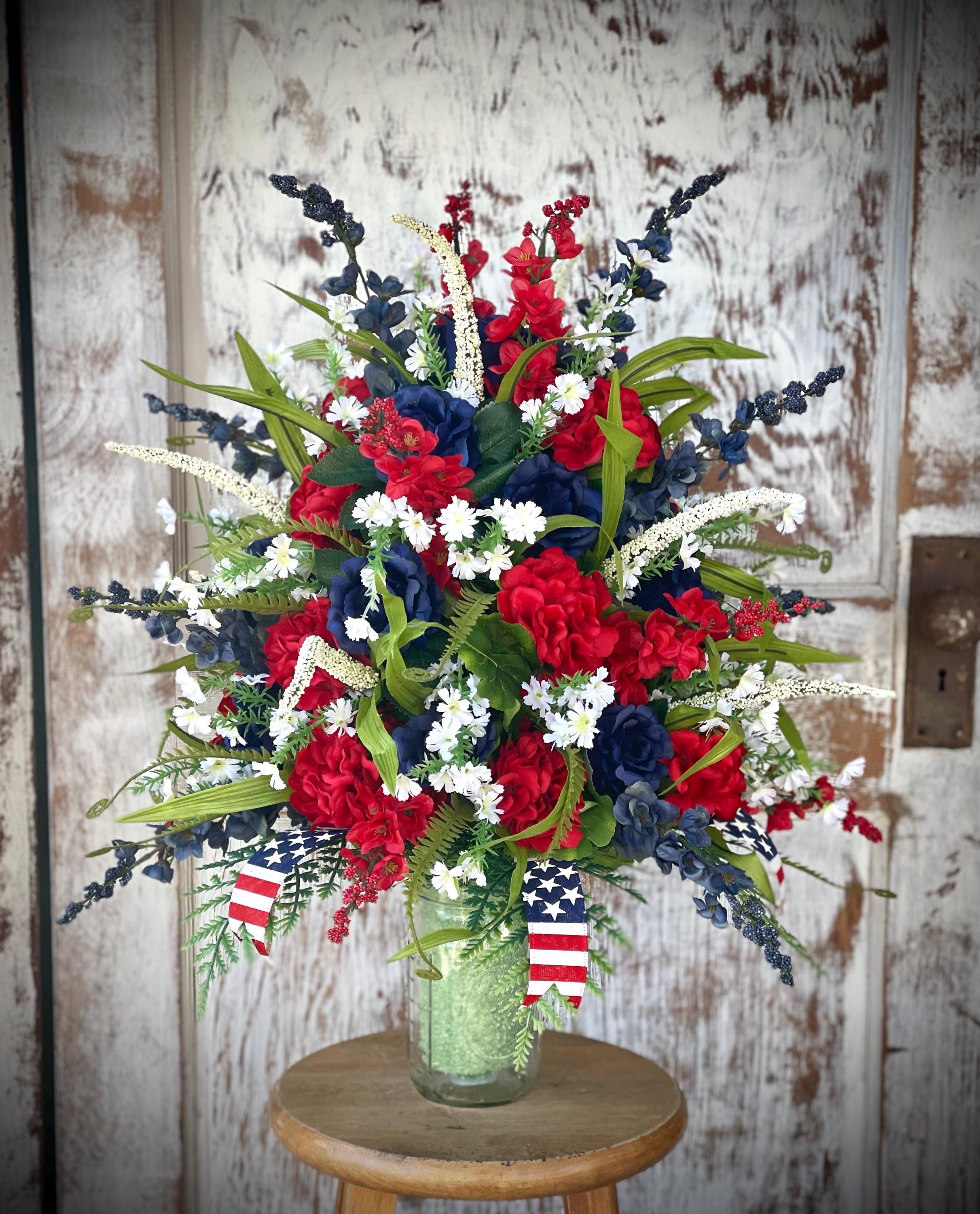 Patriotic Red,white, and Blue ,artificial Cemetery Flowers, Grave ...