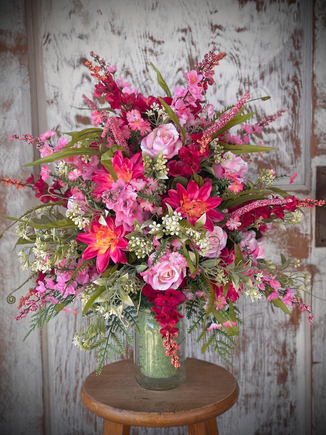 Pink and White, Cemetery Flowers, Grave Flower Arrangement, Vase Insert ...
