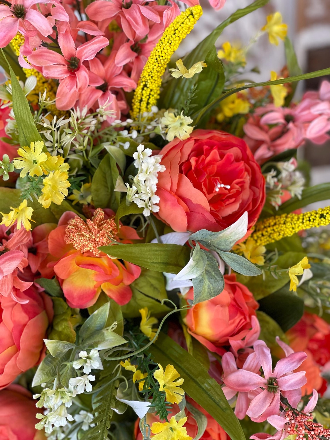 Spring Summer Grave Flower Arrangement, Artificial Silk Flowers ...