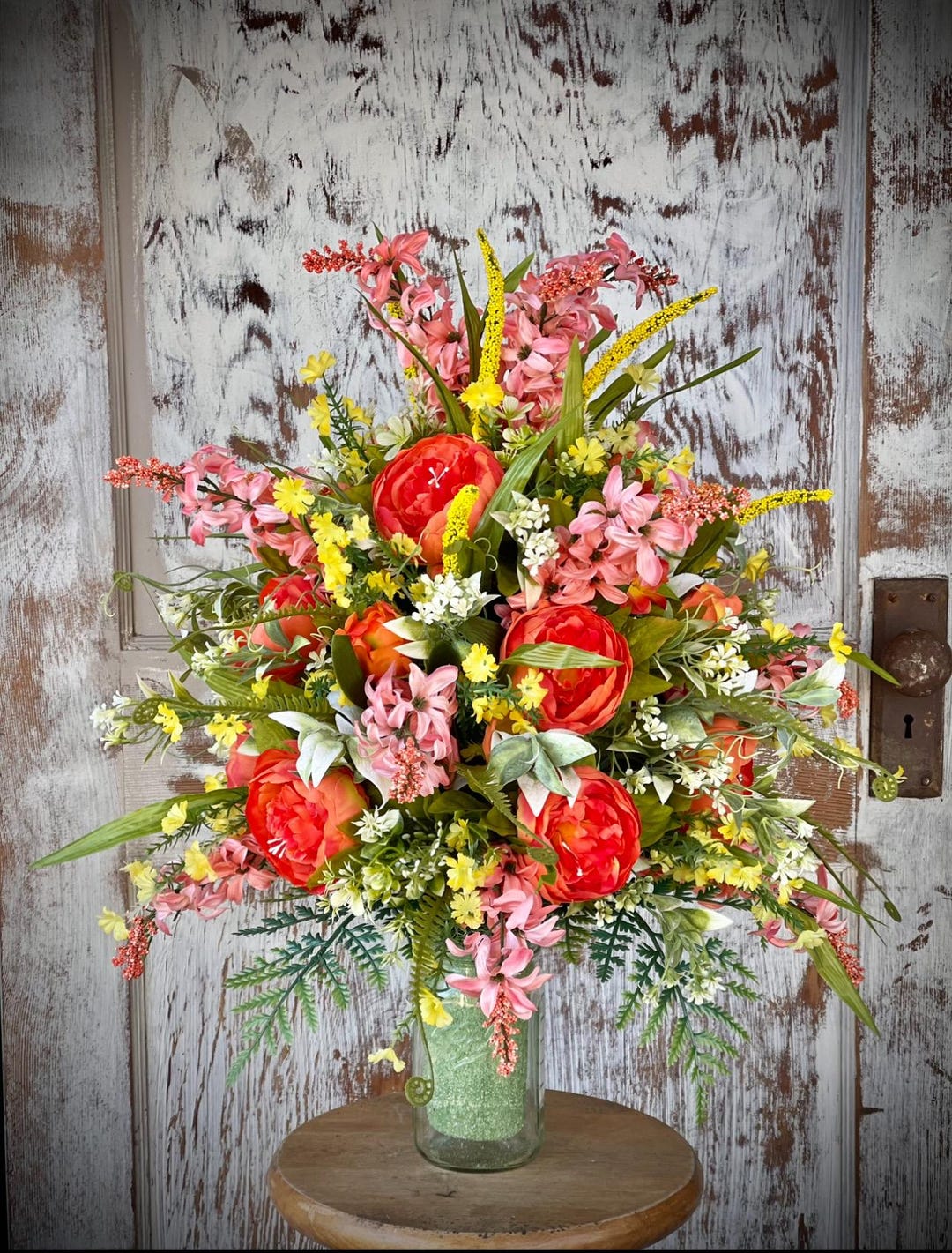 Spring Summer Grave Flower Arrangement, Artificial Silk Flowers ...