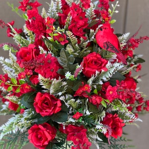 Red Rose Cemetery Flower Arrangement. Artificial Flowers for the Grave ...