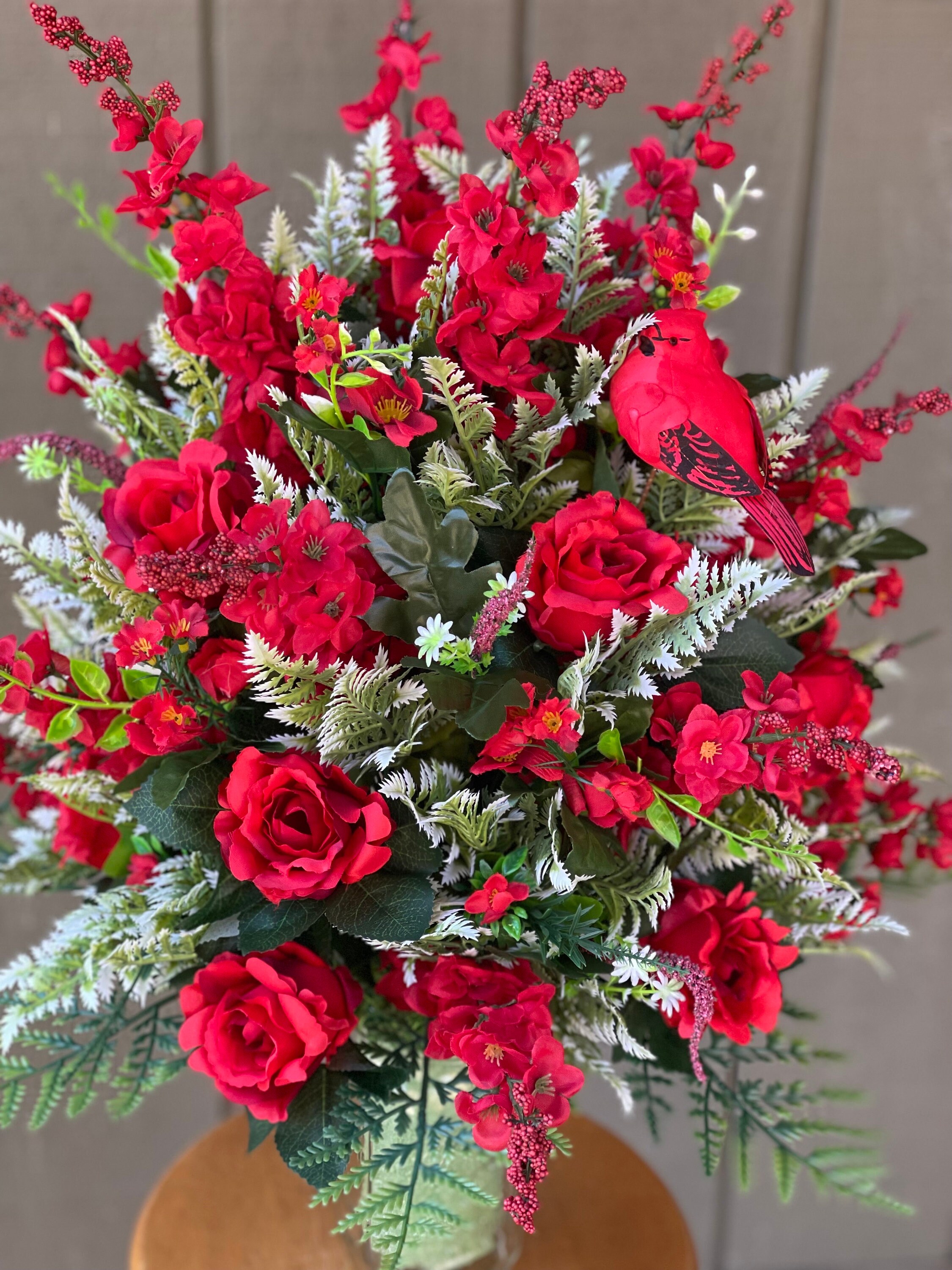 Red Cemetery Flowers, Grave Flower Arrangement, Vase Insert, Grave ...